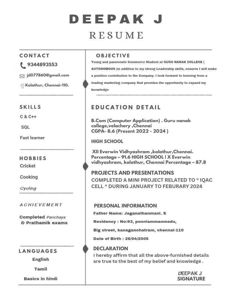 DEEPAK J RESUME - PDF - 20240904 - 075825 - 0000 | PDF