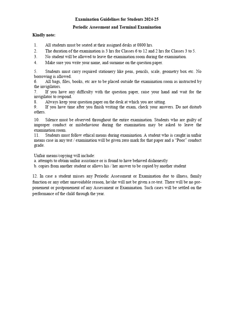 Examination Guidelines for Students | PDF