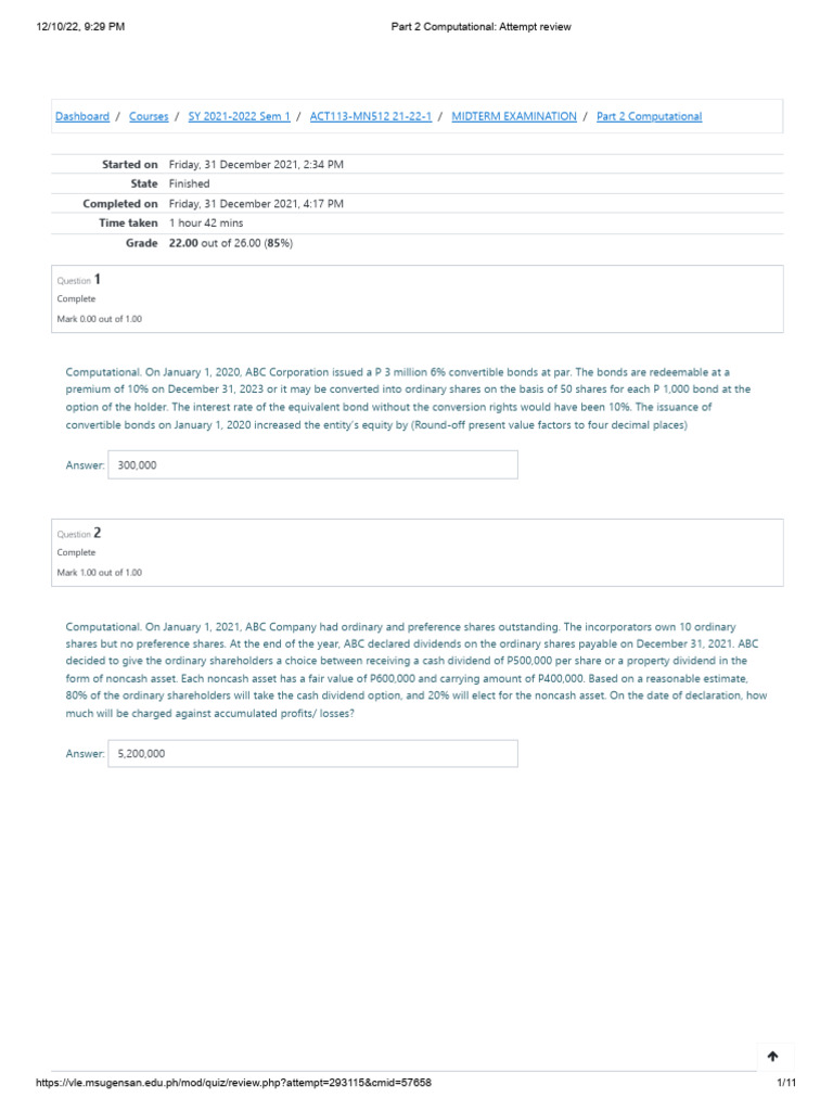 Part 2 Computational - Midterm Exam | PDF | Treasury Stock | Stocks