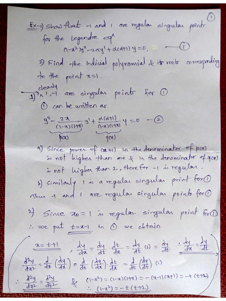 Legendre Eqn - Regular Singular Points - Indicial Poly | PDF