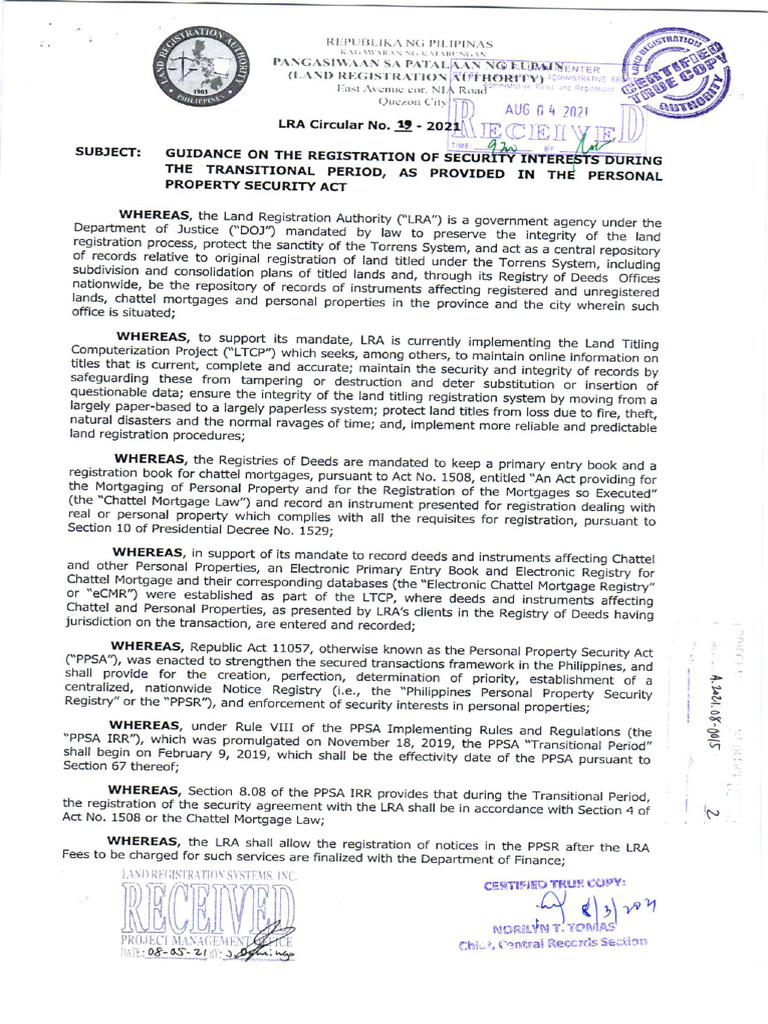 LRA Circular No 19-2021 | PDF