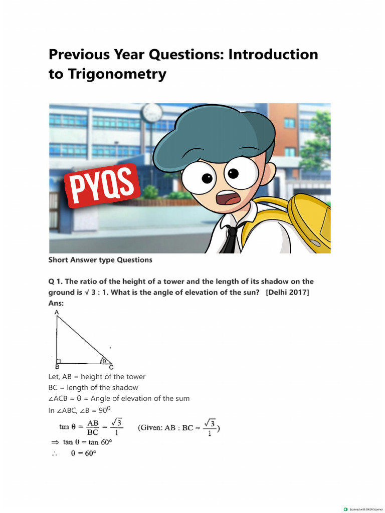 Previous Year Questions Introduction To Trigonometry (1) - 1 | PDF