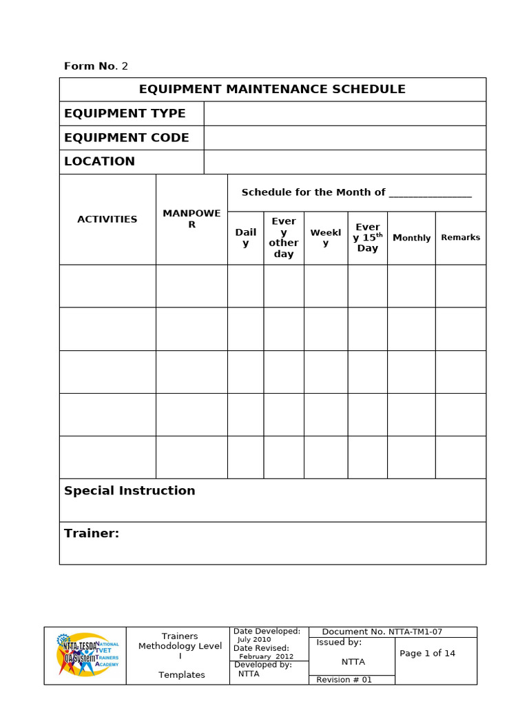 2 - Equipment Maintenance Schedule | PDF