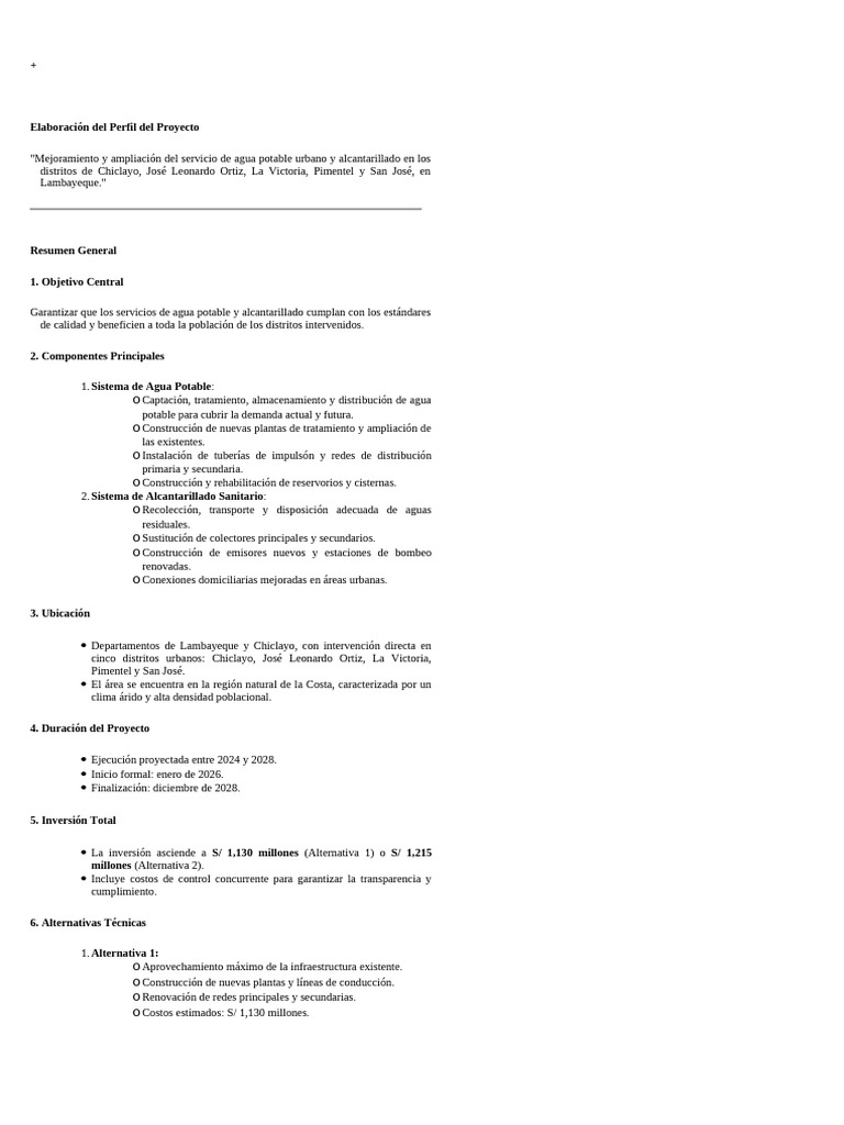 Elaboración Del Perfil Del Proyecto | PDF | Alcantarillado | Ingeniería hidráulica