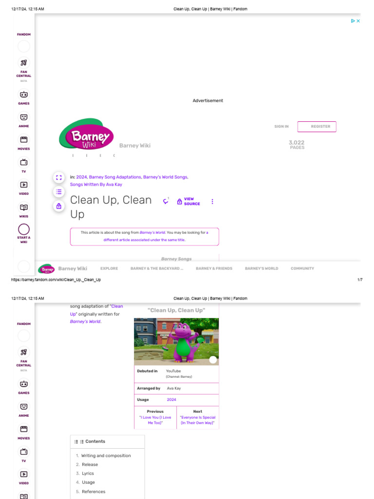 Clean Up, Clean Up _ Barney Wiki _ Fandom | PDF | Fandom