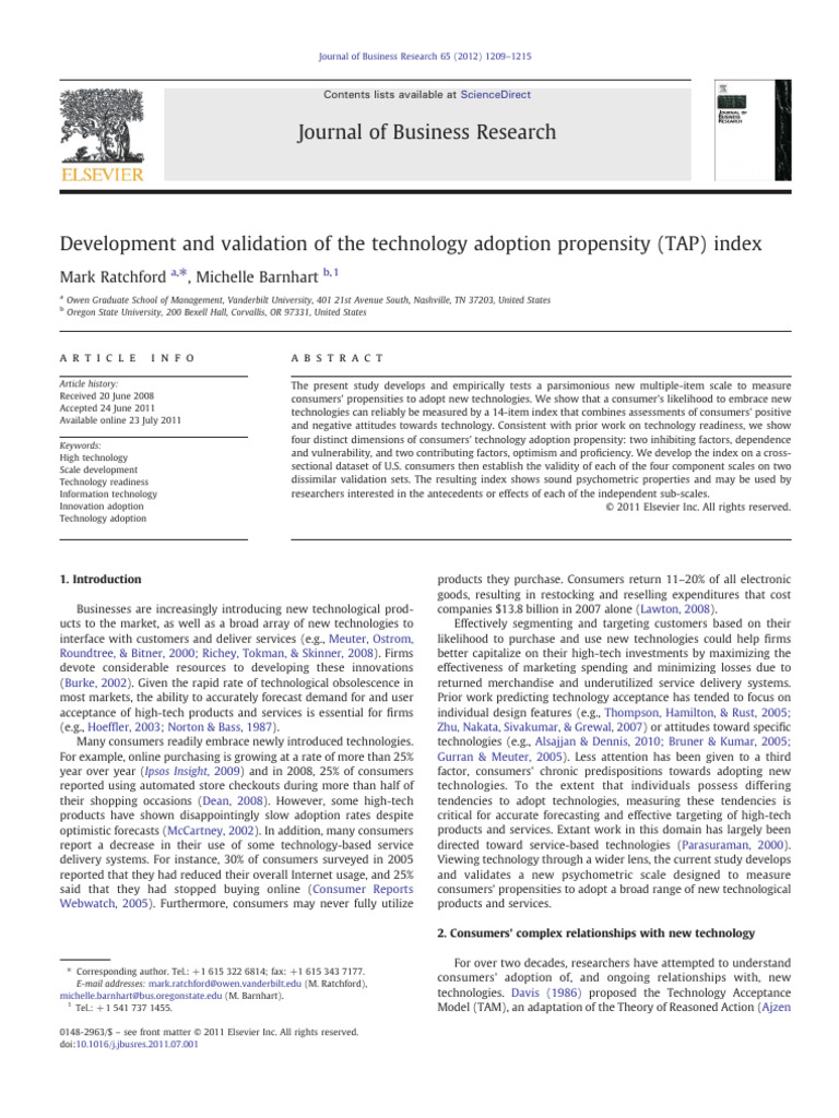 Development and Validation of The Technology Adoption Propensity (TAP ...