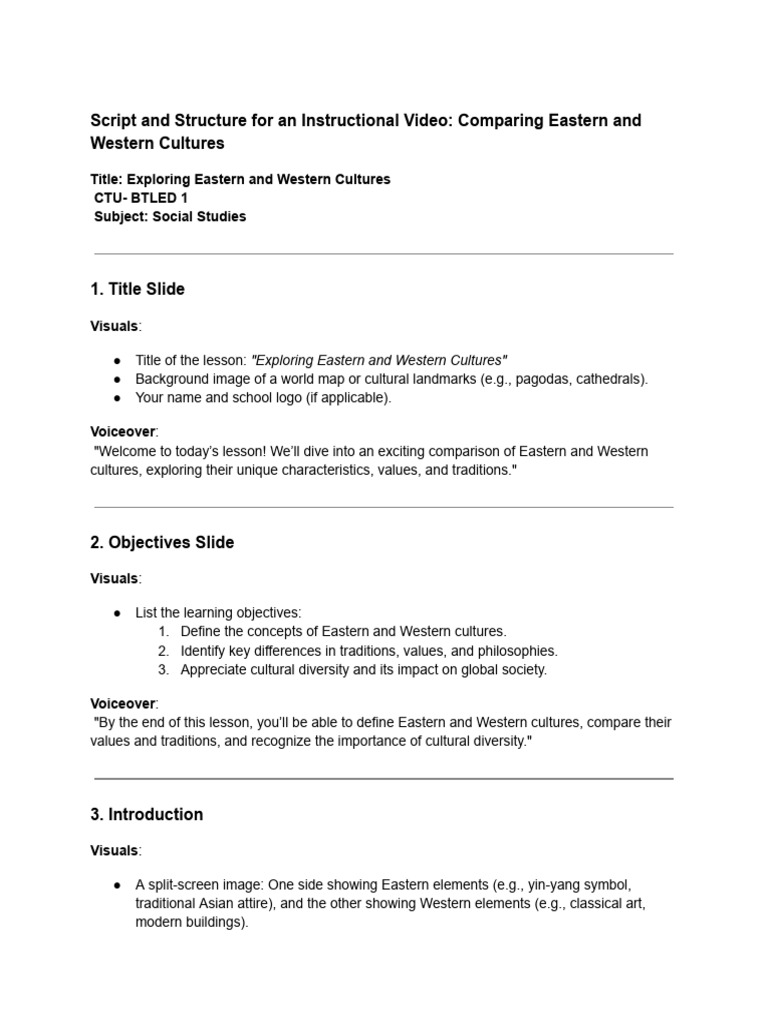 Script and Structure For An Instructional Video - Comparing Eastern and ...