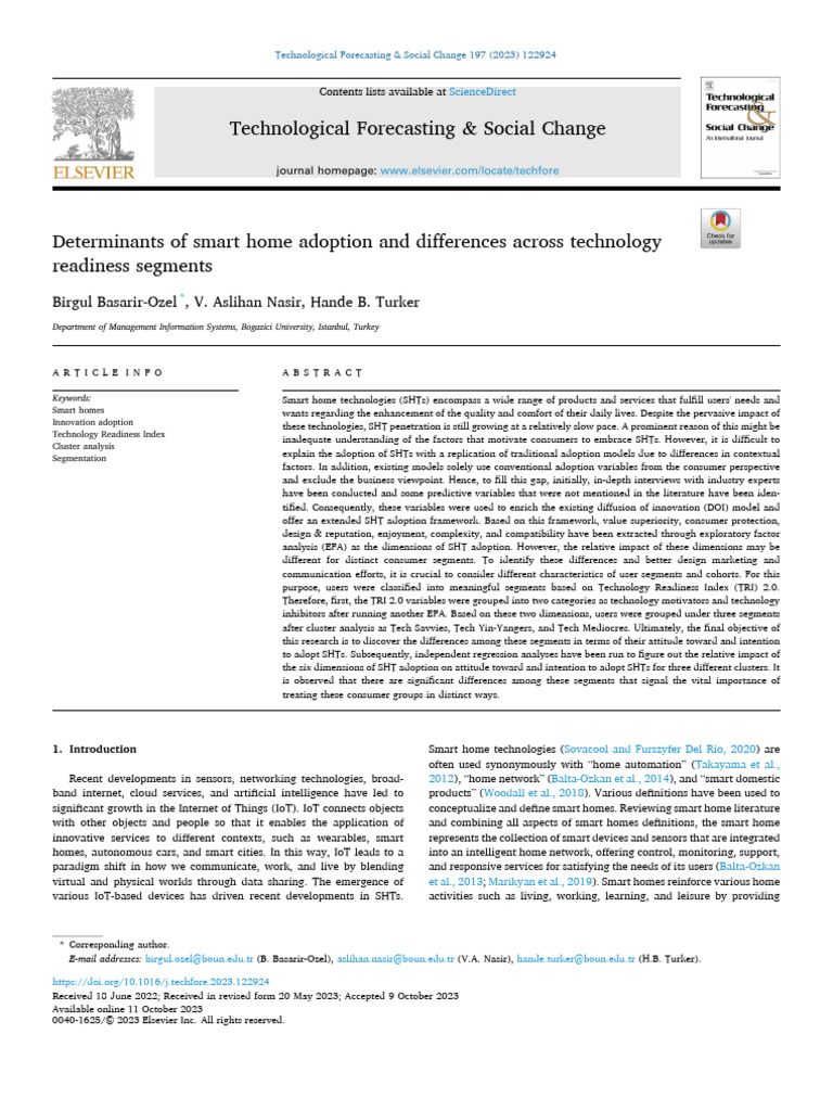 Determinants of Smart Home Adoption and Differences Across Technology ...
