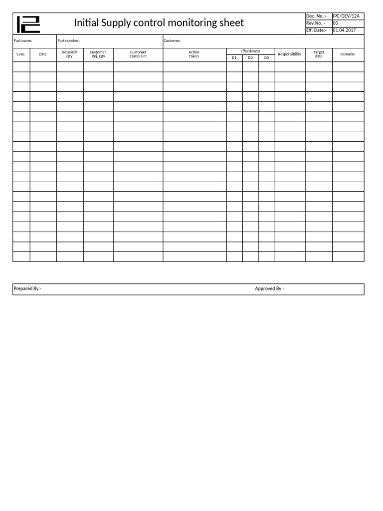 Initial Supply Control Sheet | PDF