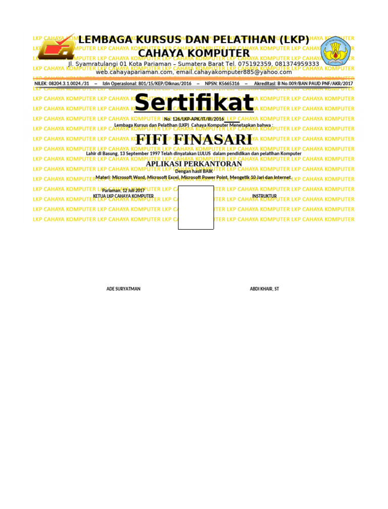 SERTIFIKAT LKP | PDF