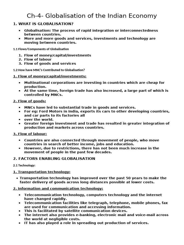 Ch-4 - Globalisation of The Indian Economy | PDF | Globalization | Multinational Corporation