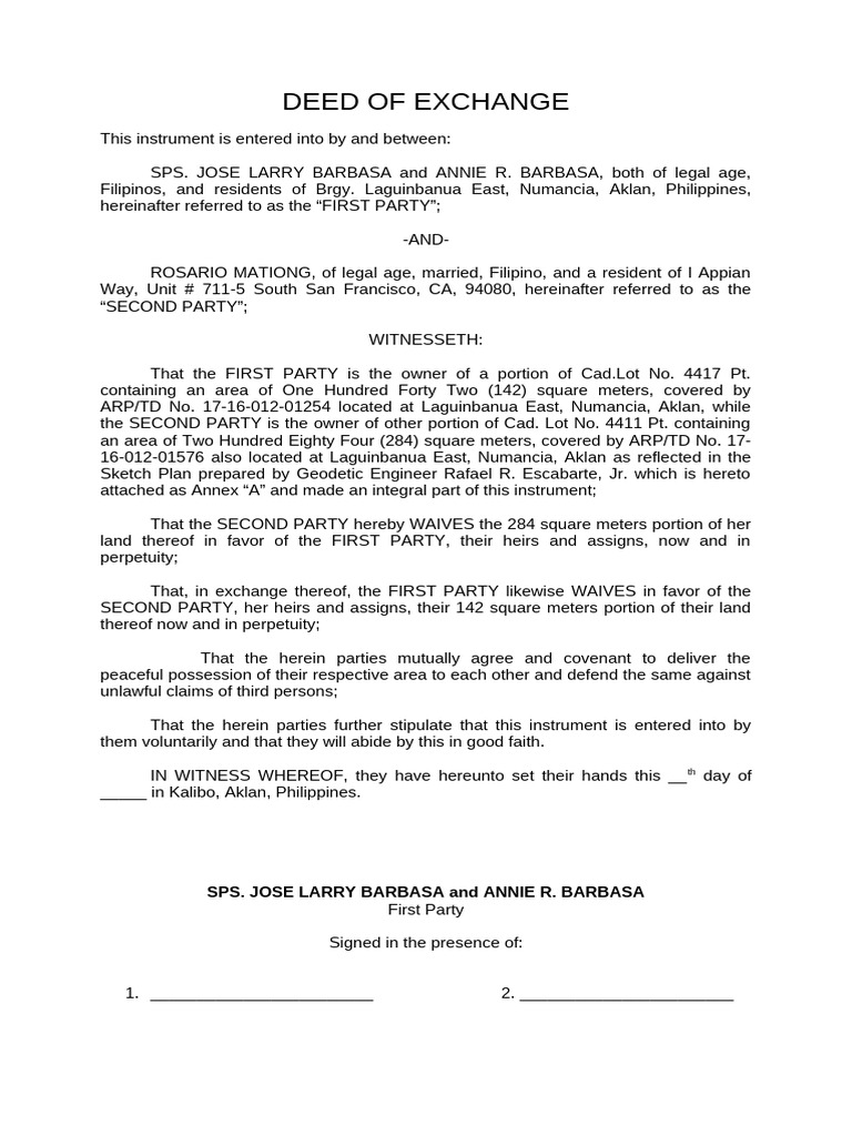 DEED-OF-EXCHANGE | PDF | Common Law | Legal Documents