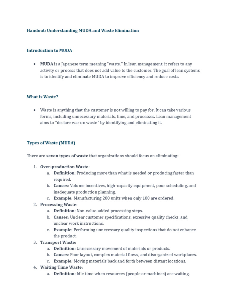 Handout Understanding MUDA and Waste Elimination | PDF | Lean ...