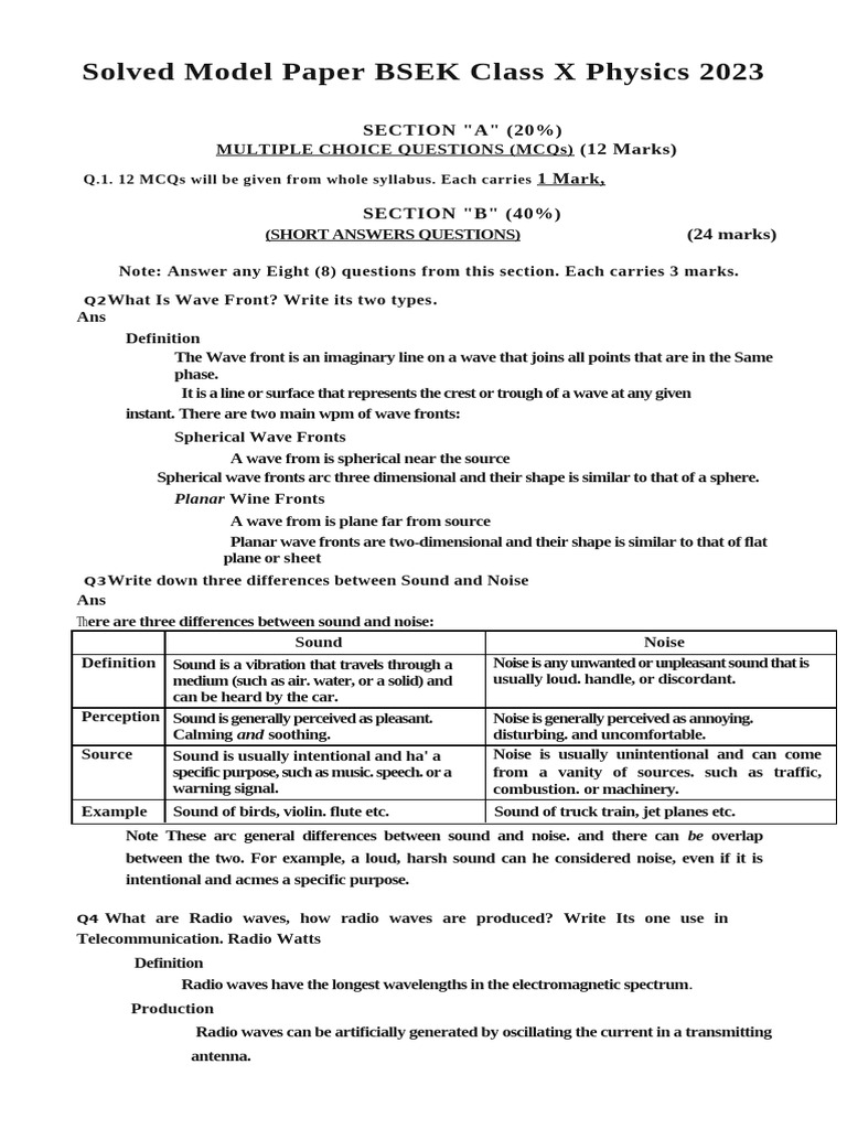 Solved Model Paper Physics Page 1 | PDF | Sound | Waves