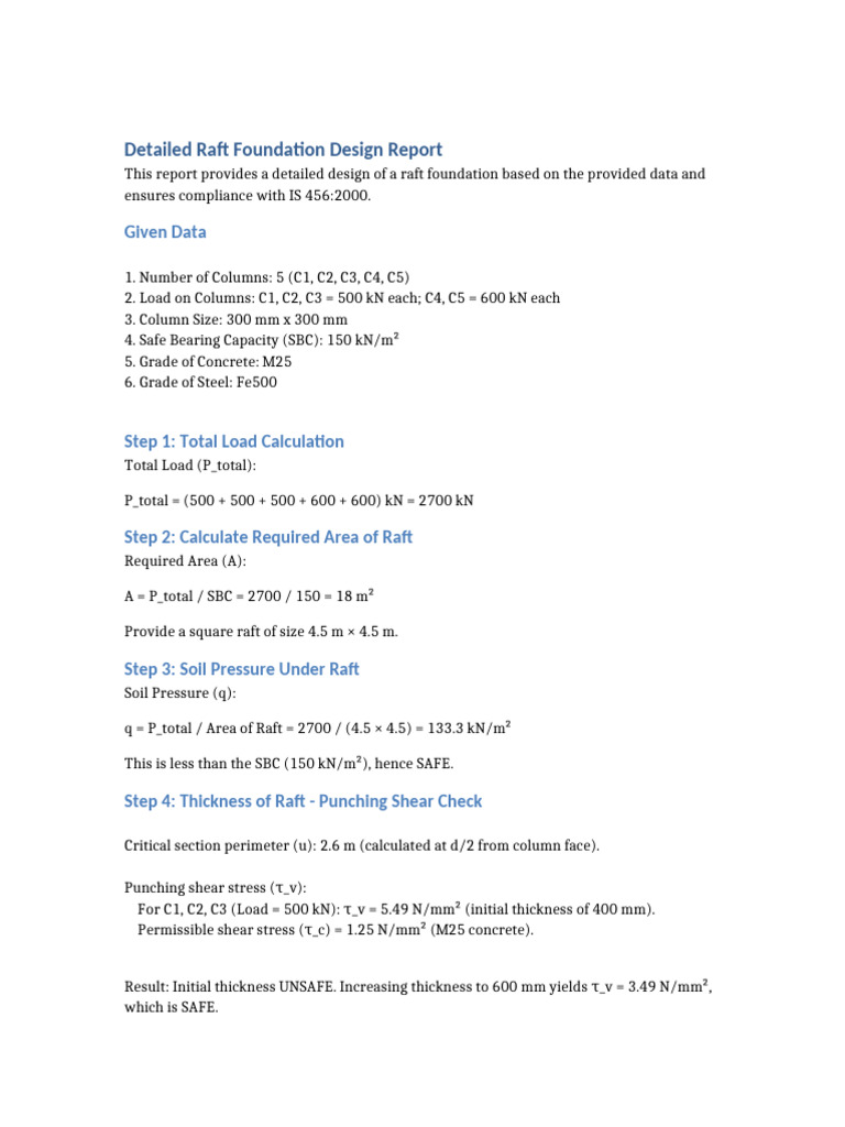 Detailed Raft Foundation Design Report | PDF
