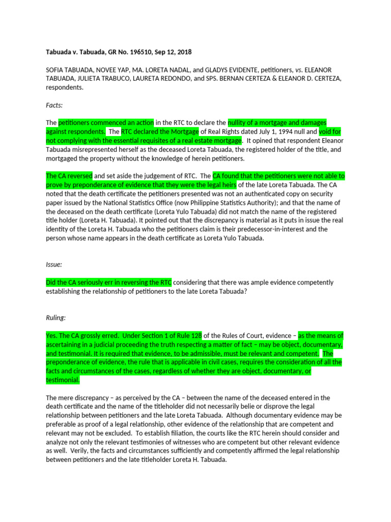Rule 128 - Tabuada vs. Tabuada | PDF | Evidence | Public Law