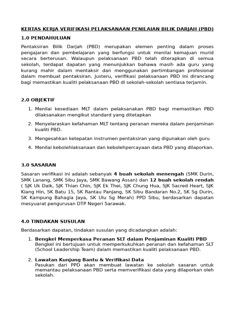 Kertas Kerja Verifikasi Pelaksanaan PBD | PDF