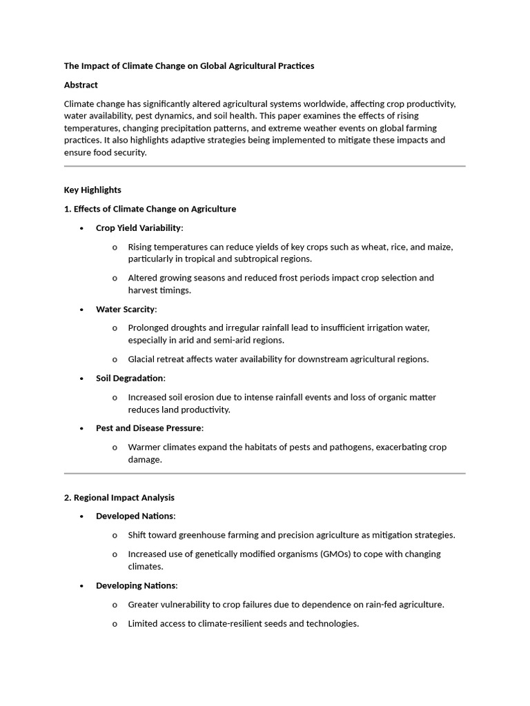 The Impact of Climate Change On Global Agricultural Practices | PDF ...