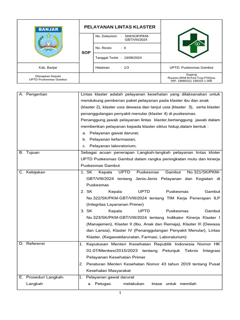 SOP Lintas Klaster | PDF