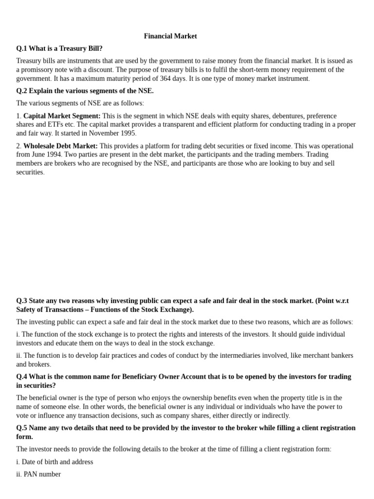 Financial Market NOTES | PDF | Securities (Finance) | Stocks