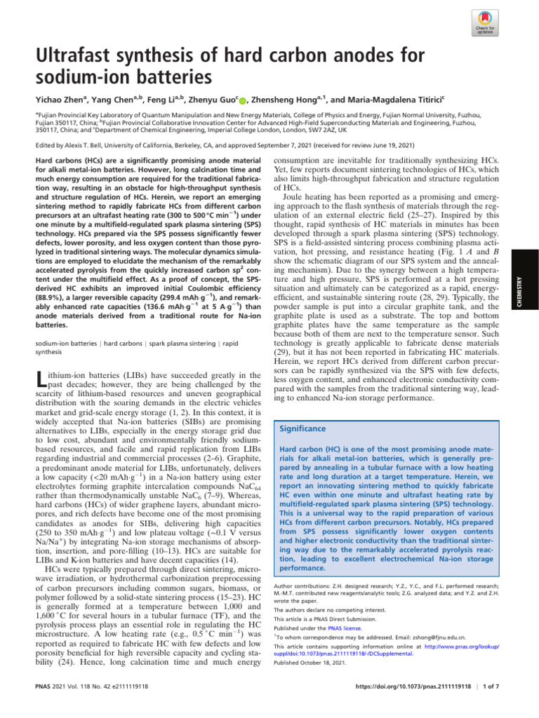 Synthesis of Hard Carbon Anodes For Sodium Ion Batteries | PDF ...