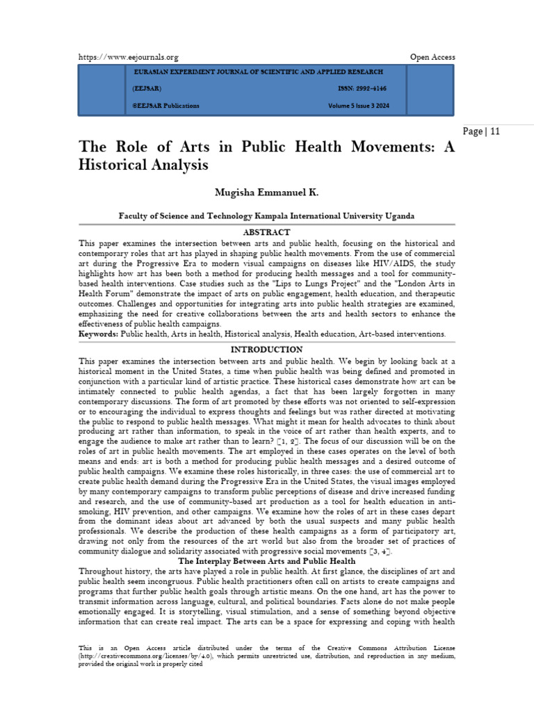 The Role of Arts in Public Health Movements: A Historical Analysis (WWW ...