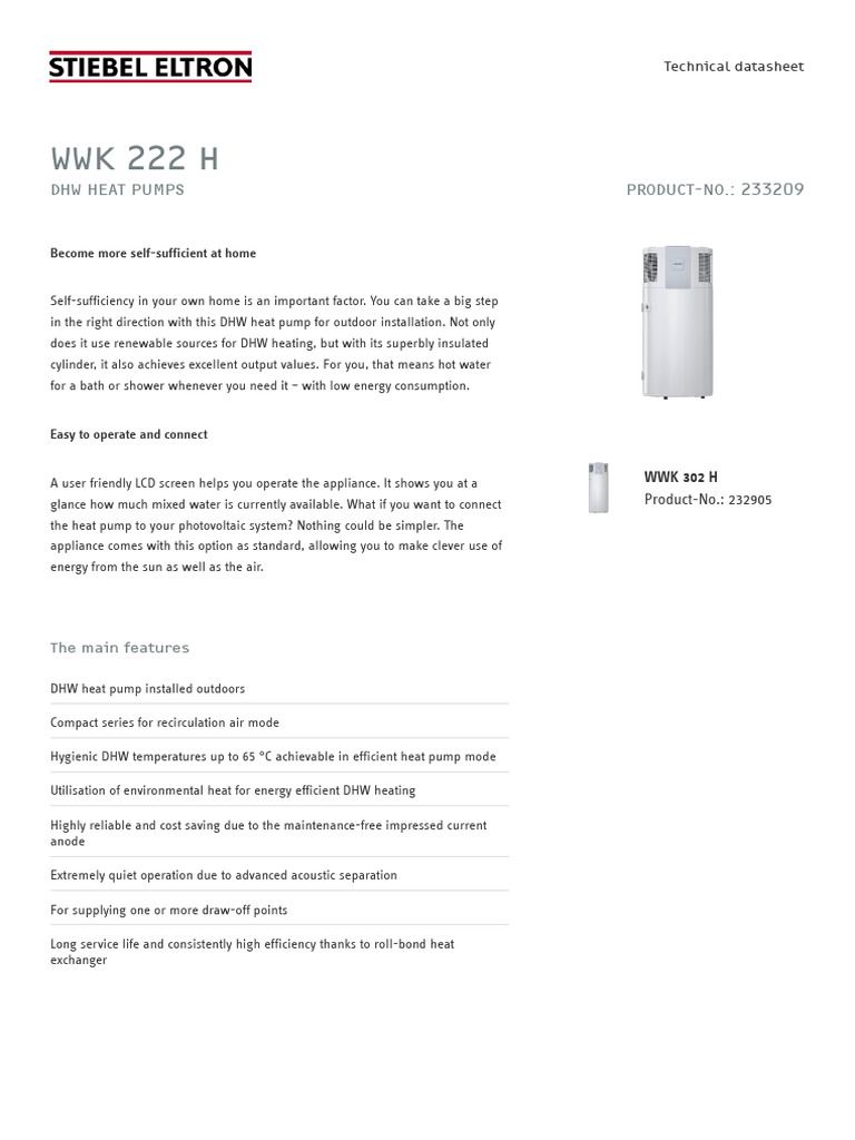 WWK 222 H Technical-Data - Product | PDF | Heat Pump | Energy Conservation