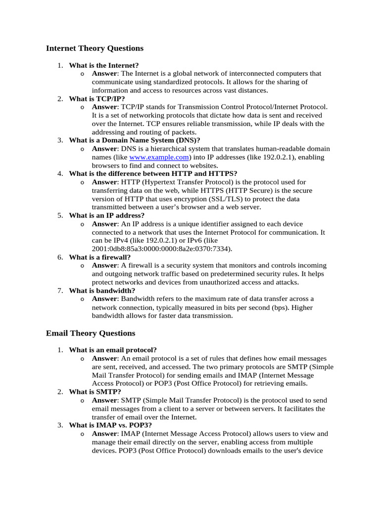 Internet Theory Questions | PDF | Computer Network | Internet