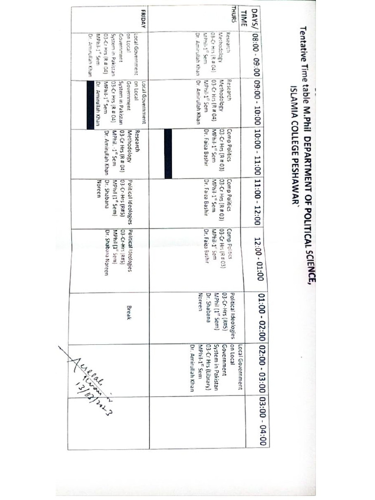 Time Table of Mphil ICP | PDF