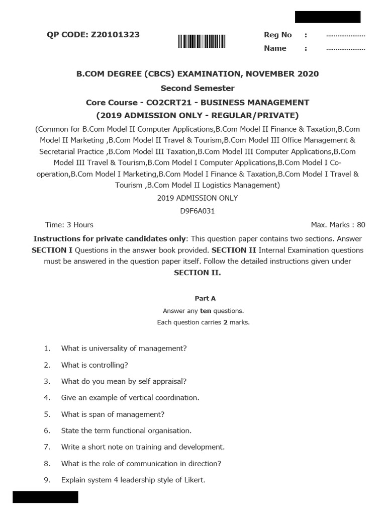 Bcom 2 Sem Business Management z20101323 Nov 2020 | PDF | Business
