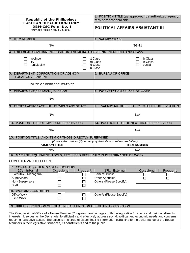 Position Description Form | PDF | Memorandum