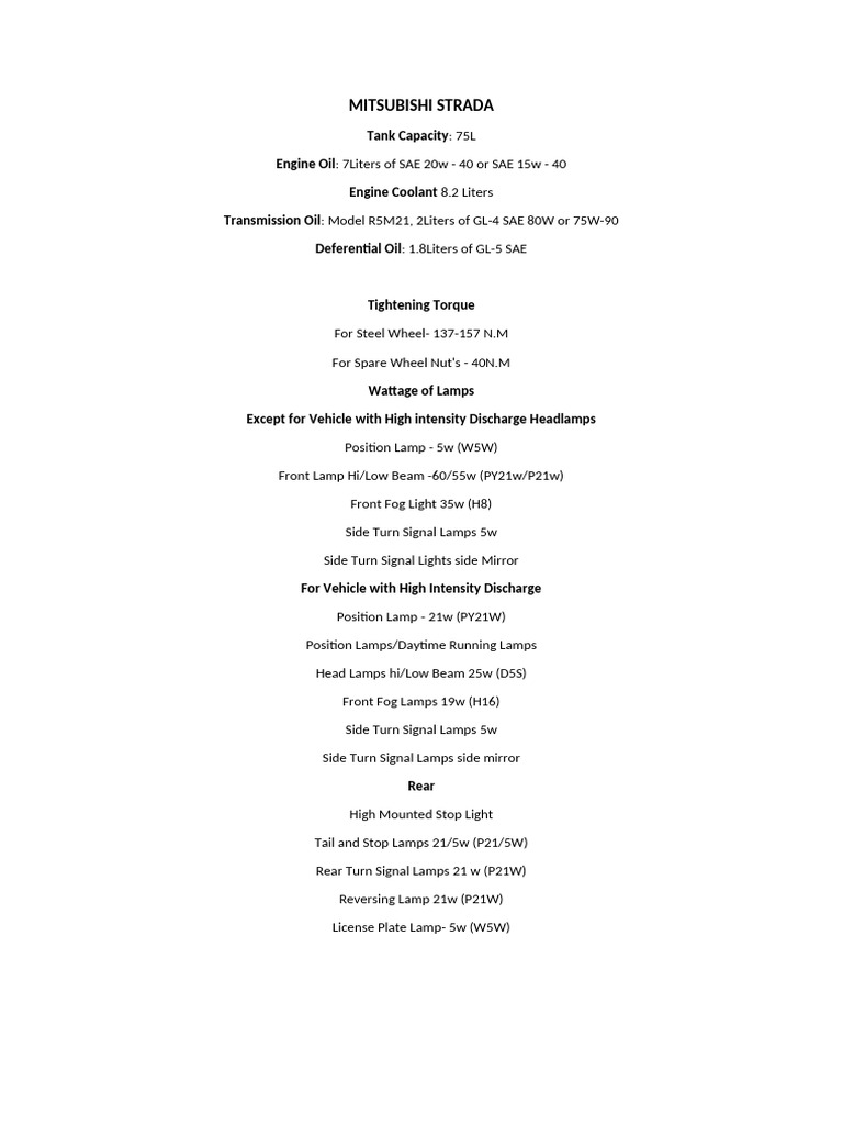 Strada Pms Schedule | PDF | Headlamp | Wheeled Vehicles