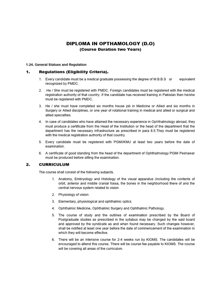 Diploma in Ophtalmology | PDF | Ophthalmology | Health Care