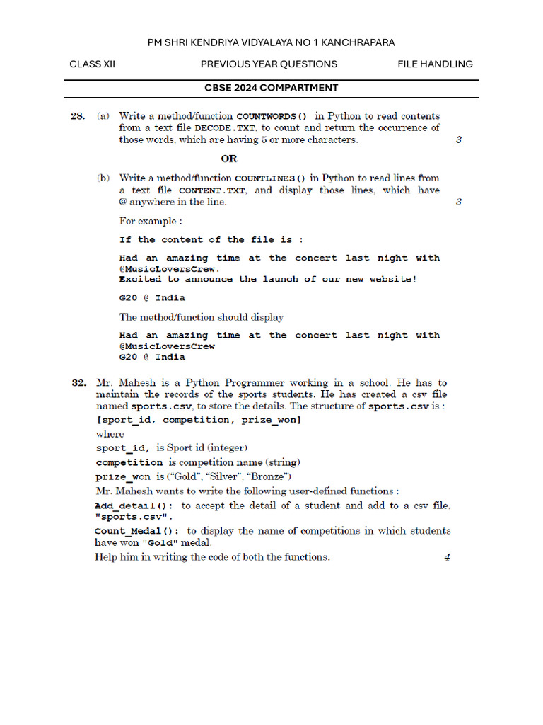 CS PYQ File Handling | PDF