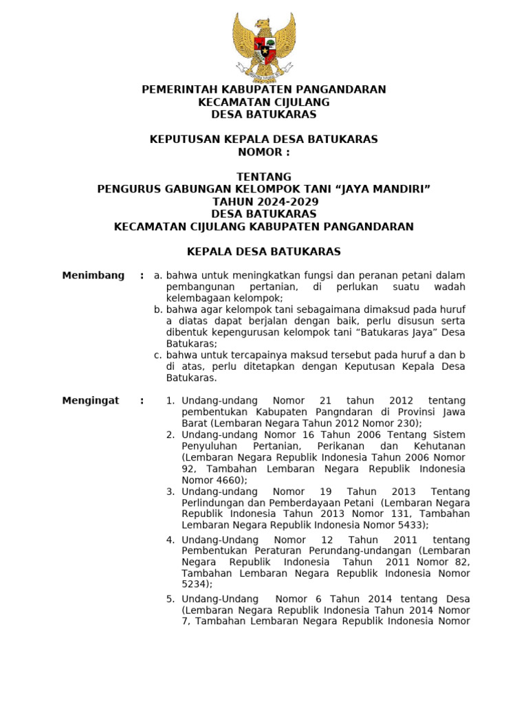 Pengurus GAPOKTAN Jaya Mandiri 2024-2029 | PDF