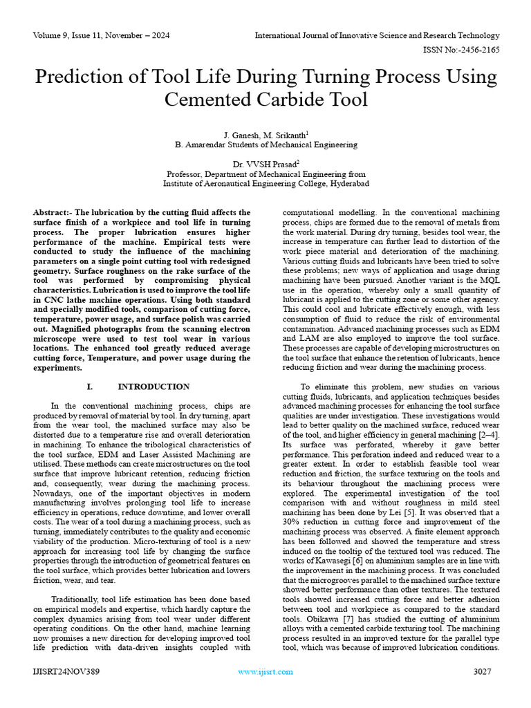 Tool Life Prediction in Turning Process | PDF | Machining | Wear