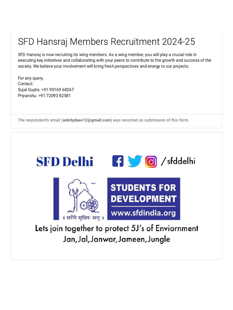 SFD Hansraj Members Recruitment 2024-25 | PDF | Vocational Education | Qualifications