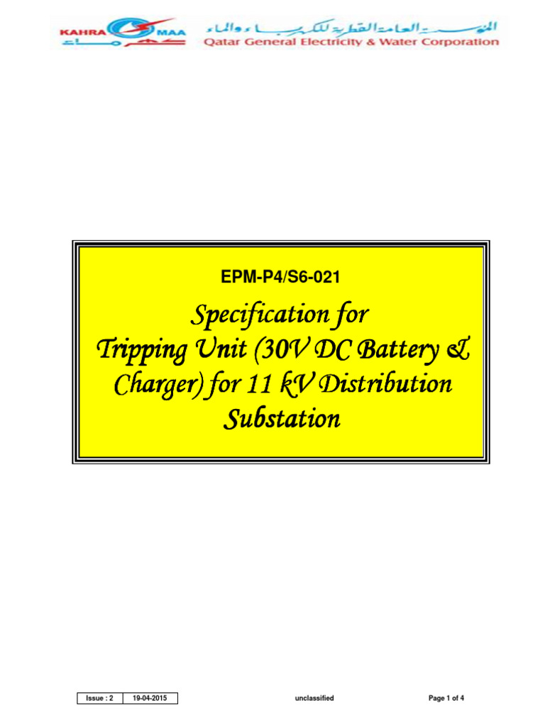 11kV Substation Tripping Unit Specs | PDF | Battery Charger | Power ...