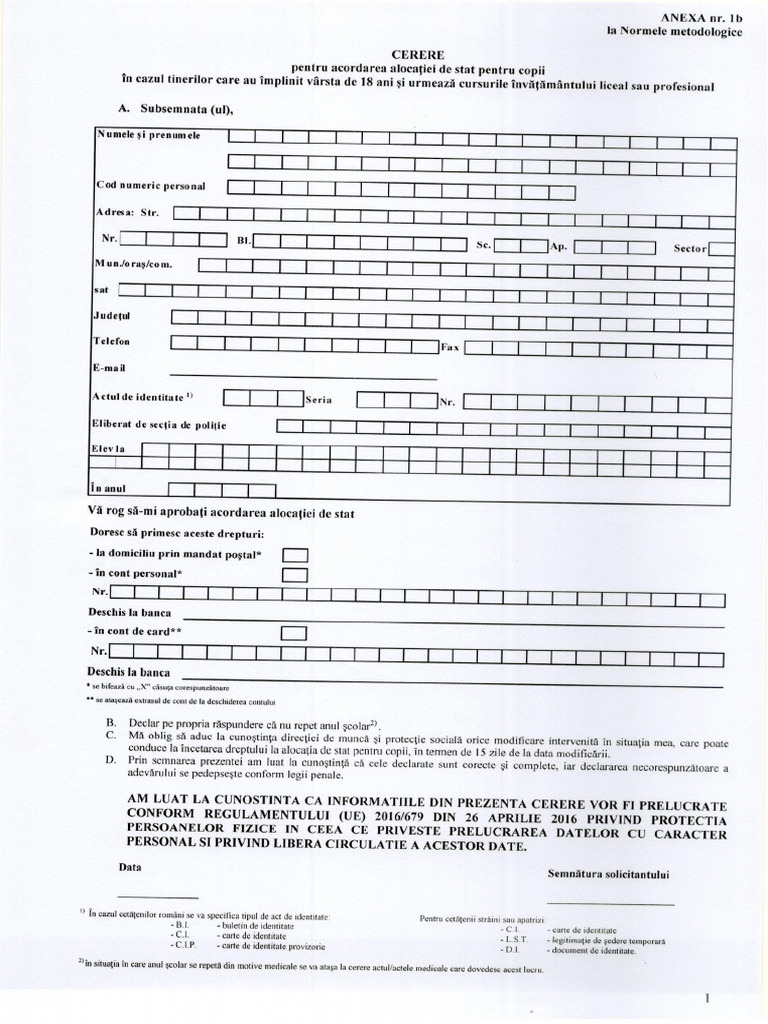 Cerere Alocatie Elevi 18 Ani | PDF