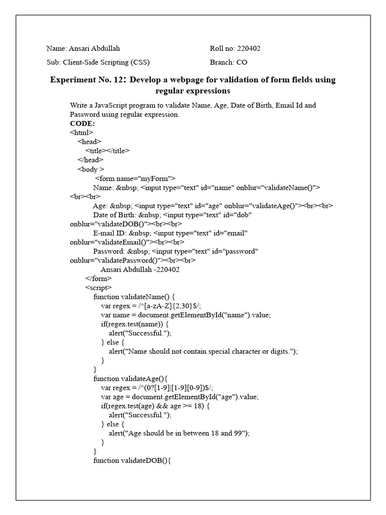 Form Field Validation with JavaScript | PDF | Computer Programming | Software Engineering