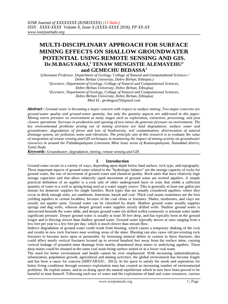 Multi-Disciplinary Approach For Surface Mining Effects On Shallow ...