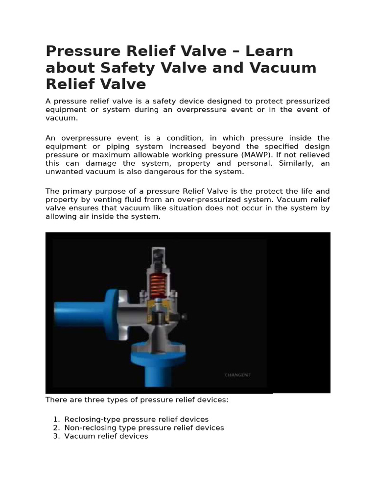 DATA ON Pressure Relief Valve AND TYPES | PDF | Valve | Energy Technology