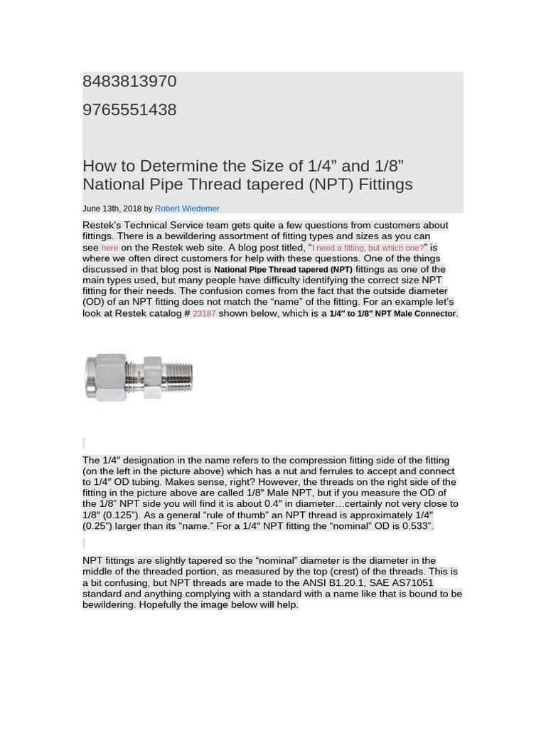 NPT Thread Chart by Swagelok | PDF
