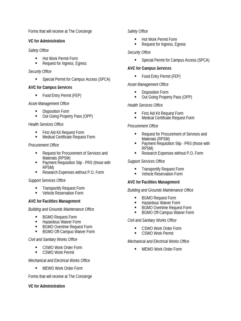 Forms at The Concierge | PDF | Transport