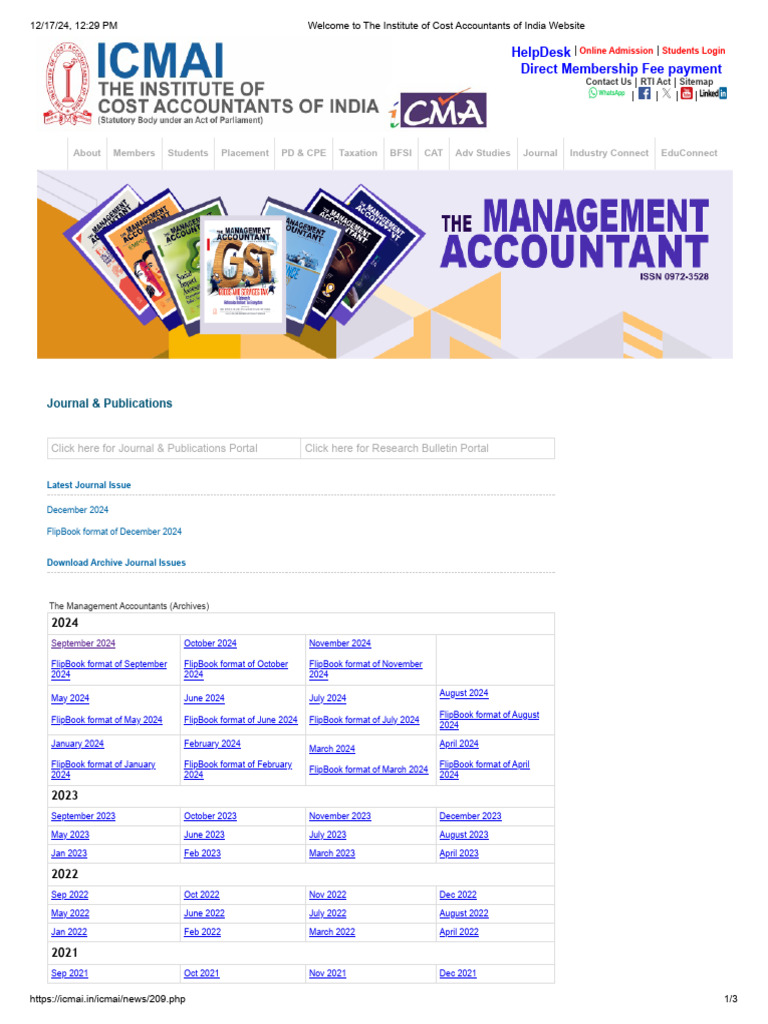 Welcome To The Institute of Cost Accountants of India Website | PDF