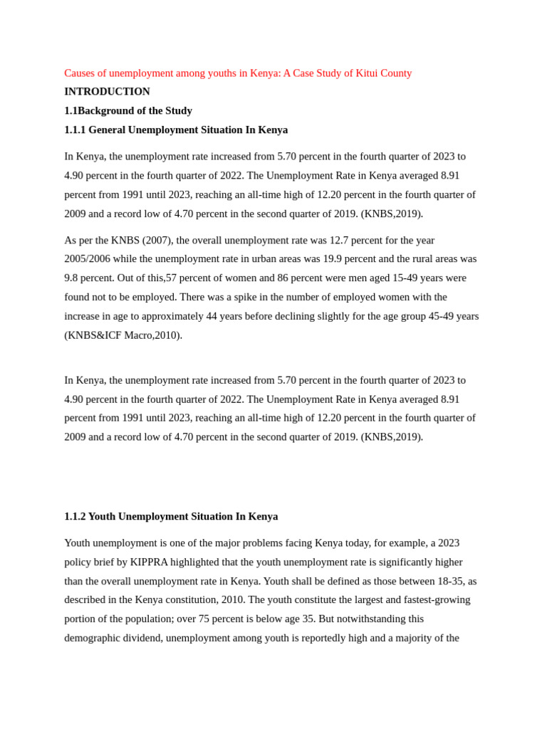 Research Proposal Introduction | PDF | Unemployment | Kenya