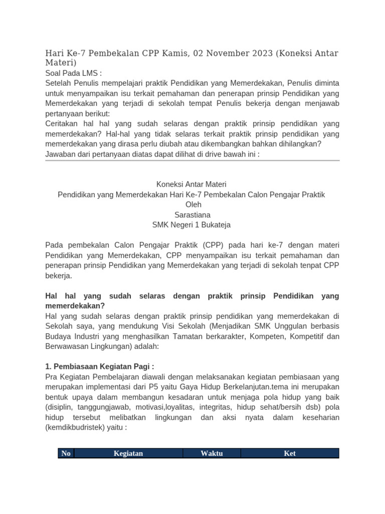 Refleksi Pembekalan CPP Hari Ke 7 | PDF