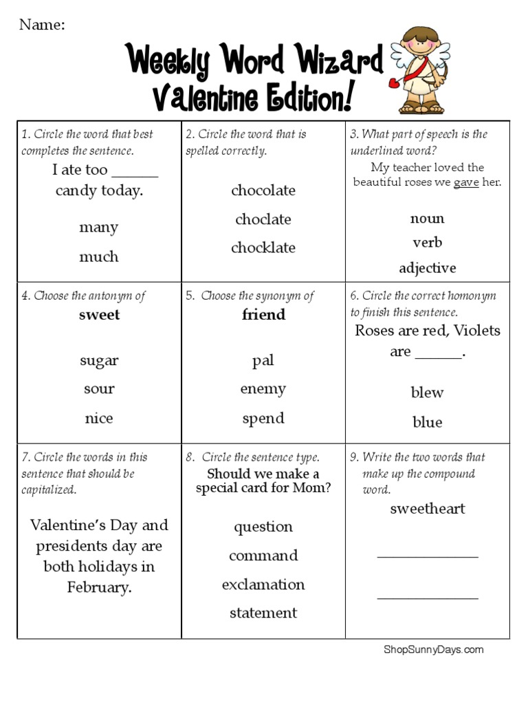 FREE Weekly Word Wizard Valentine Edition | PDF | Part Of Speech ...