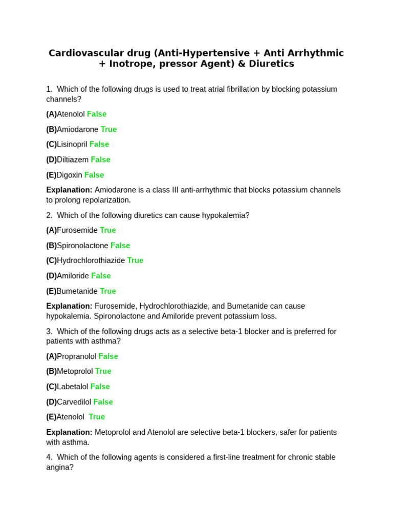 Cardiovascular Drugs: Uses and Effects | PDF | Cardiovascular System ...