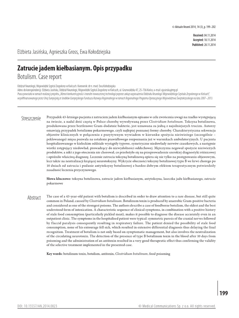 Zatrucie Jadem Kiełbasianym Opis PR | PDF